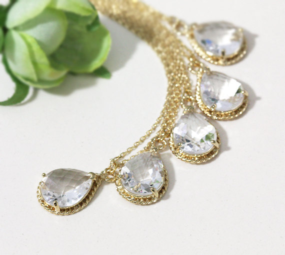 Bridesmaid Gifts - Set Of 5 - Clear White Crystal Drop Necklace ...